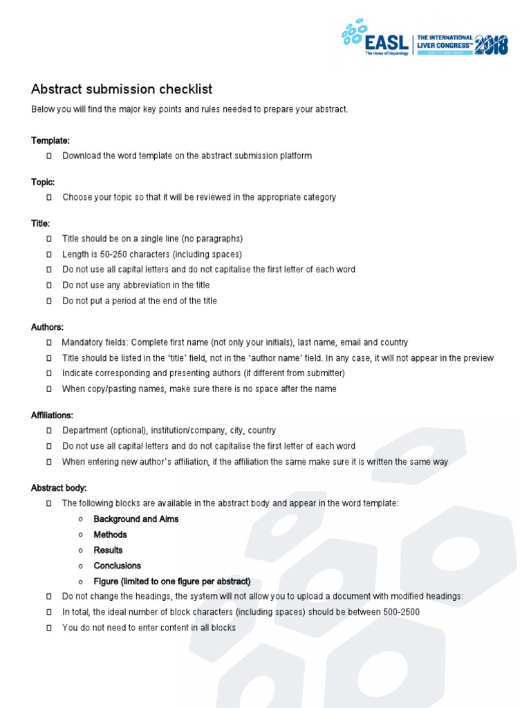 Checklist Abstracts ILC2018 | PDF | Abstract (Summary) | Letter Case