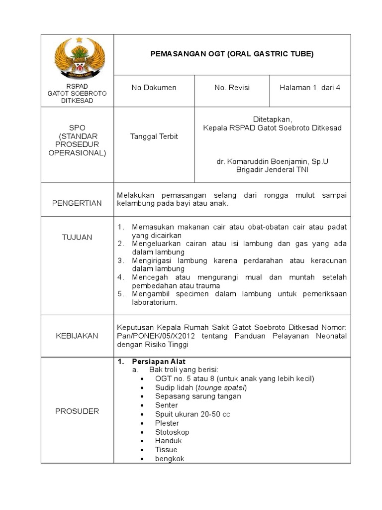 SOP Pemasangan OGT untuk Anak | PDF | Sains & Matematika