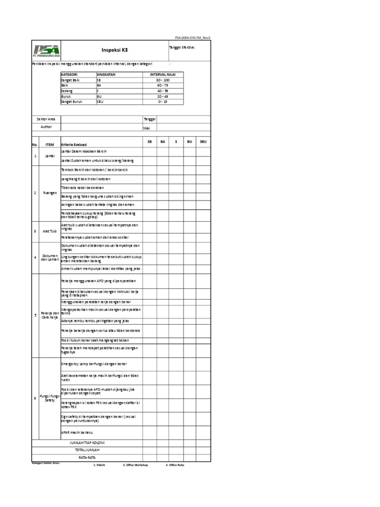 Contoh Format Form Inspeksi k3 | PDF