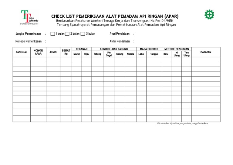 Form Checklist Pemeriksaan APAR | PDF