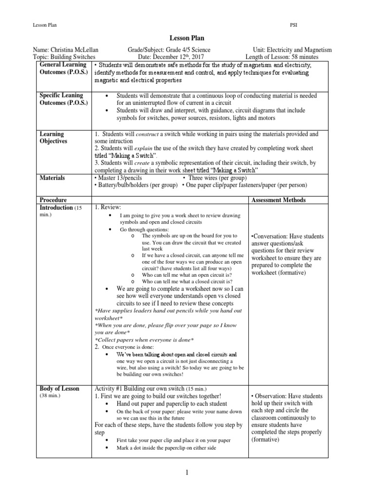 Lesson Plan - Building Switch | Download Free PDF | Switch | Electrical ...