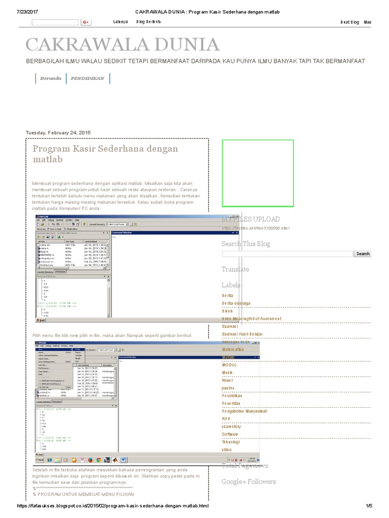CAKRAWALA DUNIA - Program Kasir Sederhana Dengan Matlab | PDF