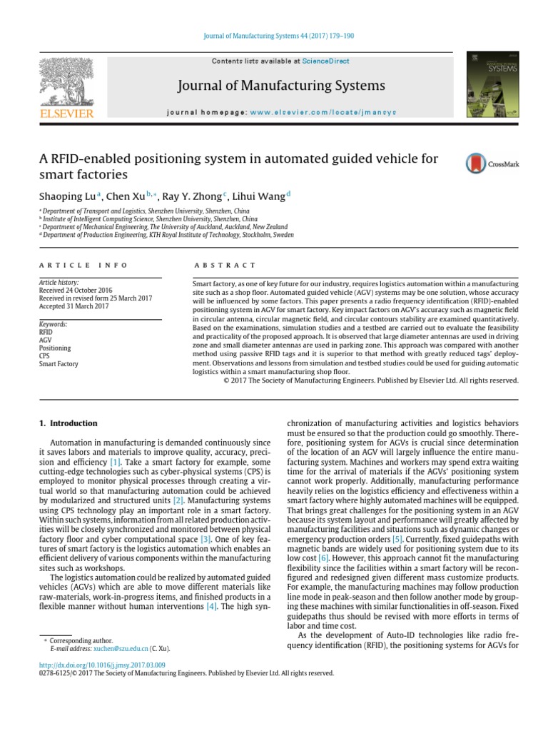 Journal of Manufacturing Systems: Shaoping Lu, Chen Xu, Ray Y. Zhong ...