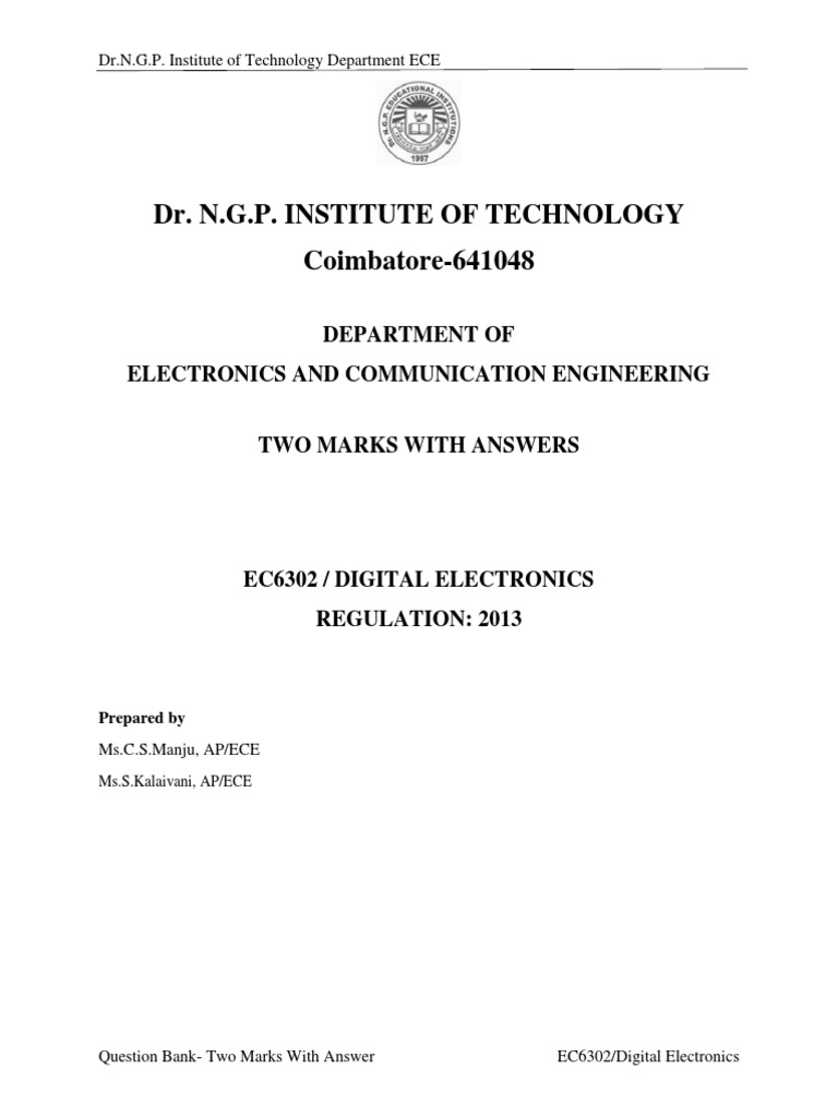 Digital Electronics - 2 Marks With Answers PDF | PDF | Random Access ...