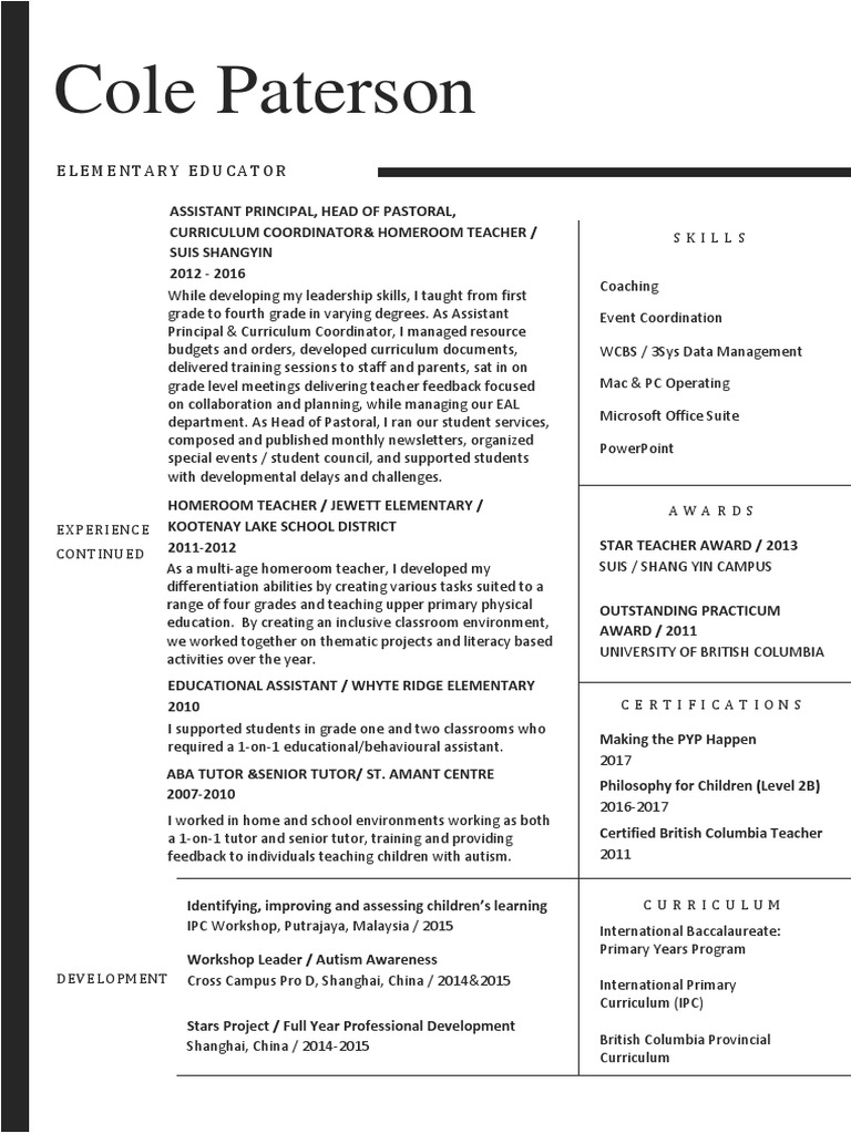 Cole Paterson: Skills | PDF | Teachers | Curriculum