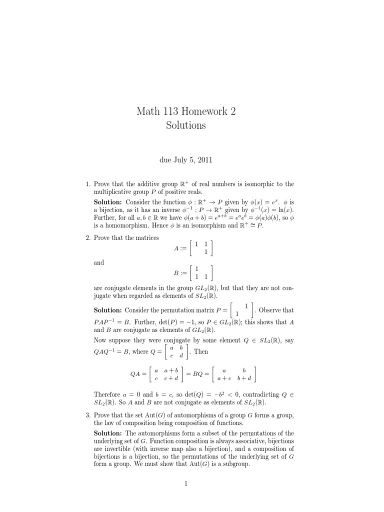 Math 113 Homework 2 Solutions: Due July 5, 2011 | PDF | Index Of A Subgroup | Group (Mathematics)