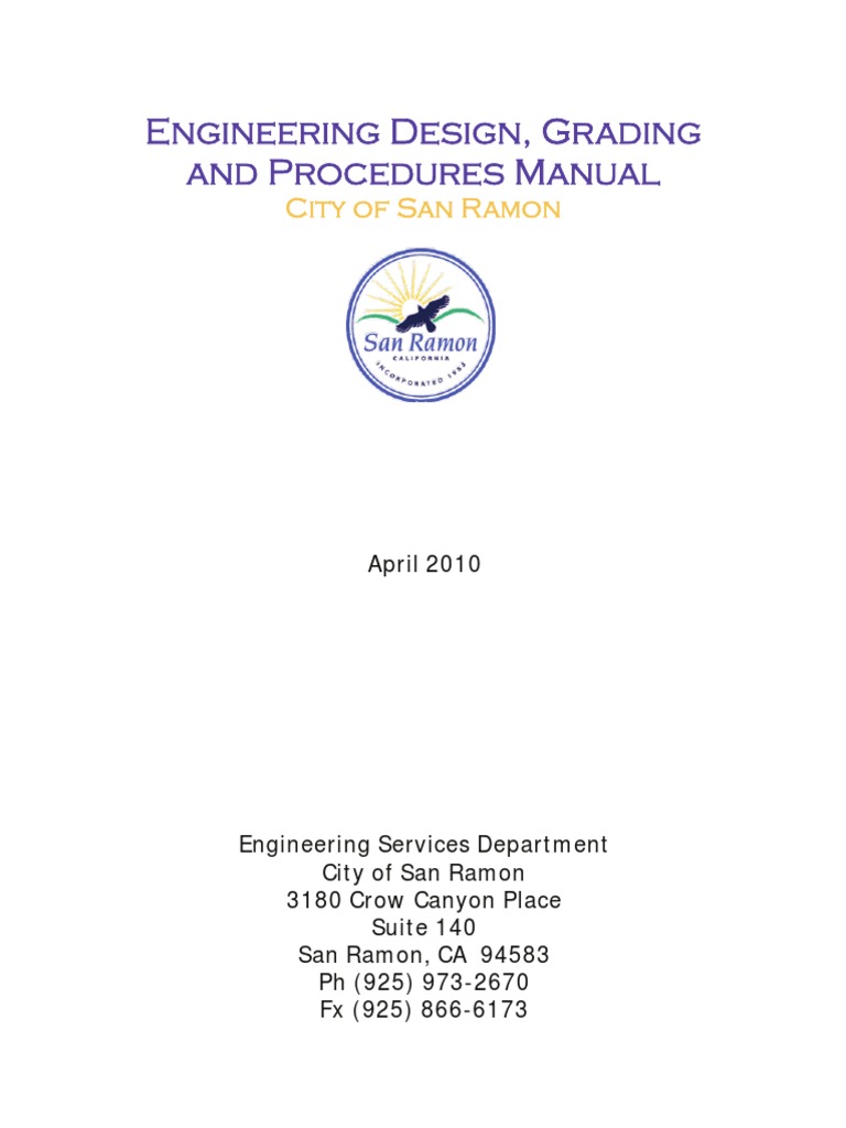 Engineering Design, Grading and Procedures Manual: City of San Ramon | PDF | Drainage | Easement