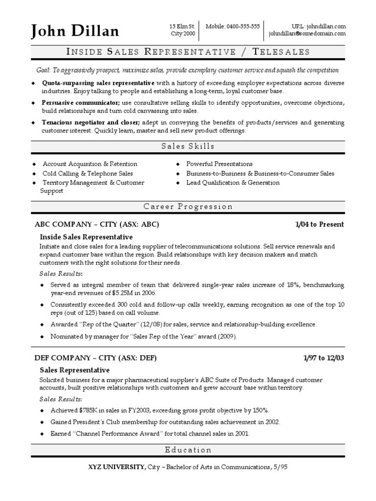CV Template Inside Sales Rep | PDF | Sales | Business