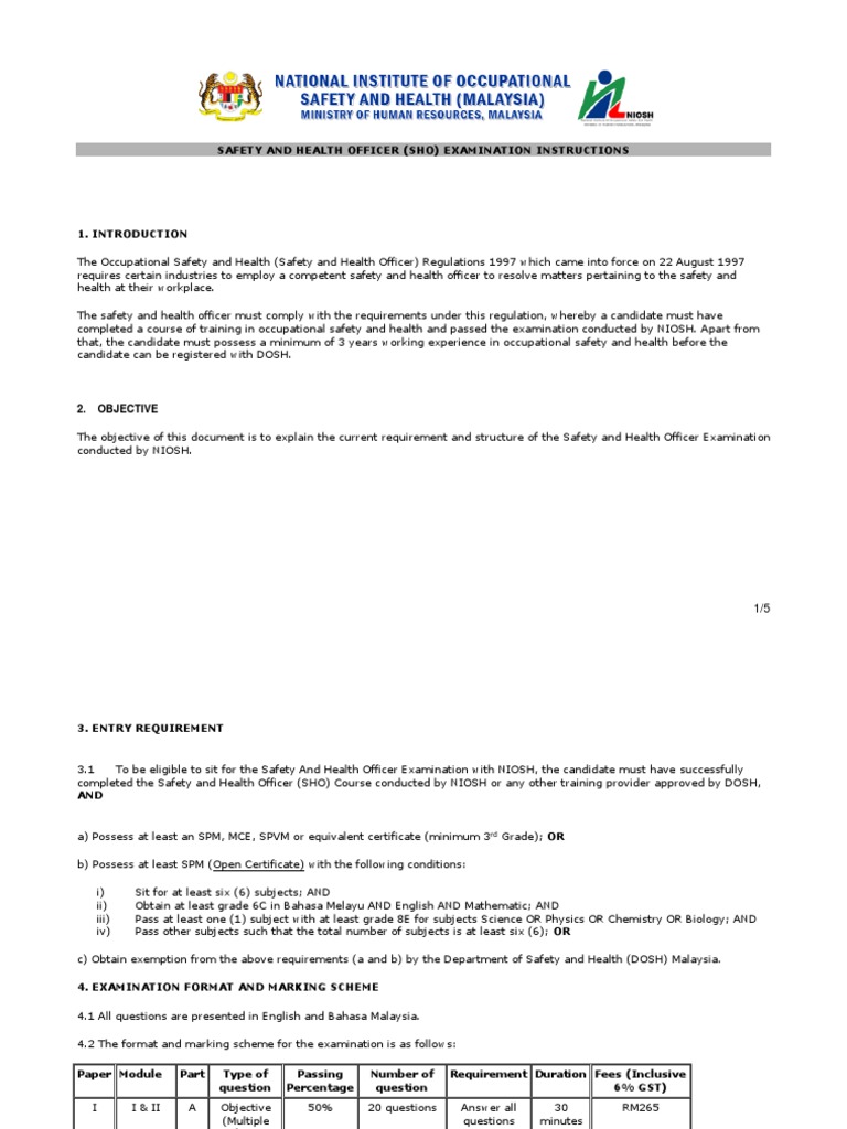 Format Exam SHO Latest 2017 | PDF | Occupational Safety And Health ...