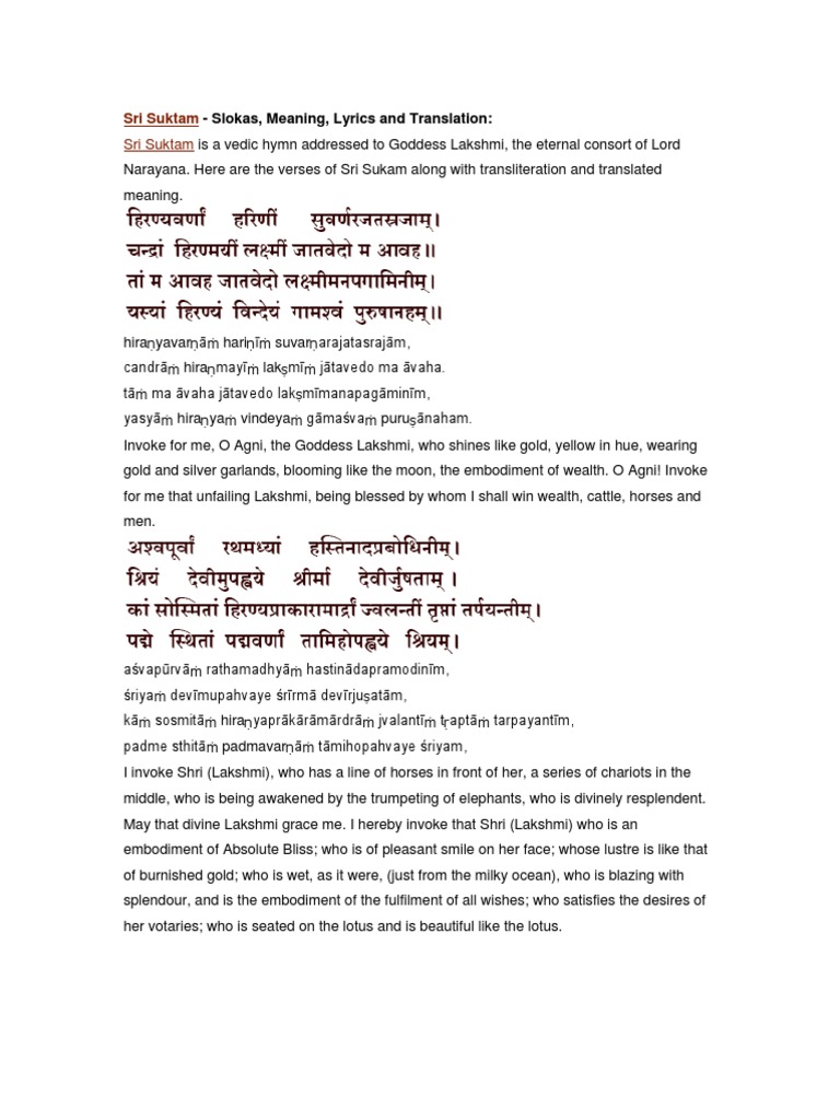 Sri Sukta | PDF | Sri | Hindu Literature