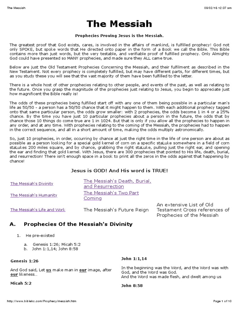 Prophecies of Jesus as the Messiah | PDF | Gospel Of Matthew ...