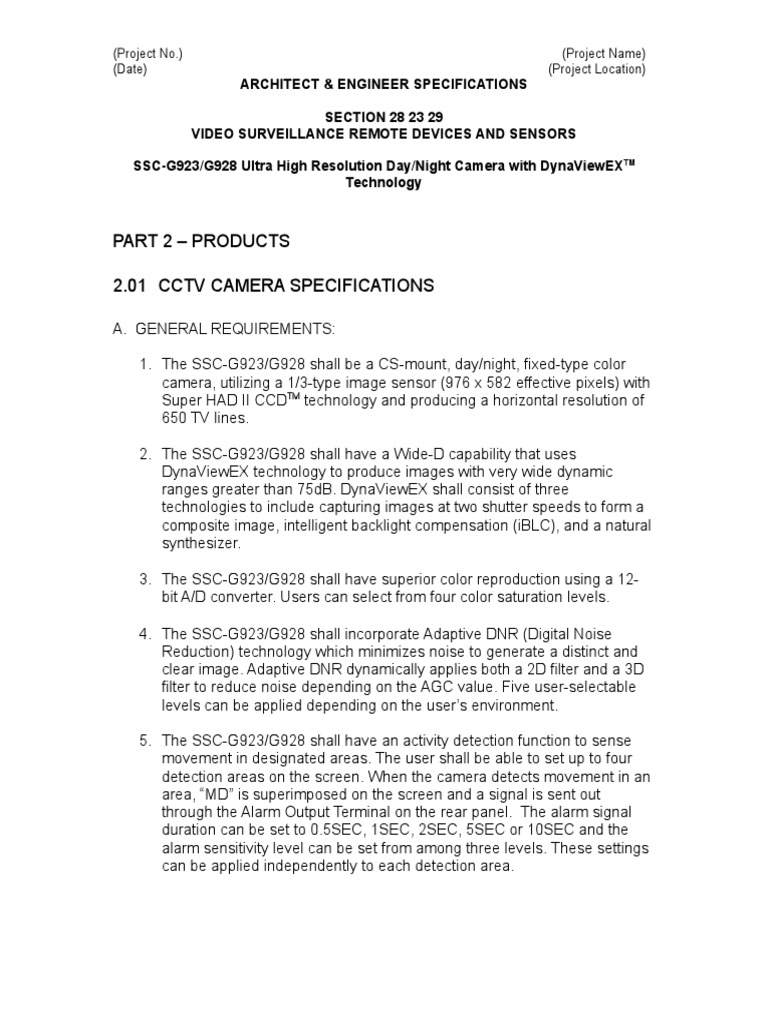 Part 2 - Products 2.01 CCTV Camera Specifications | PDF | Camera | Video