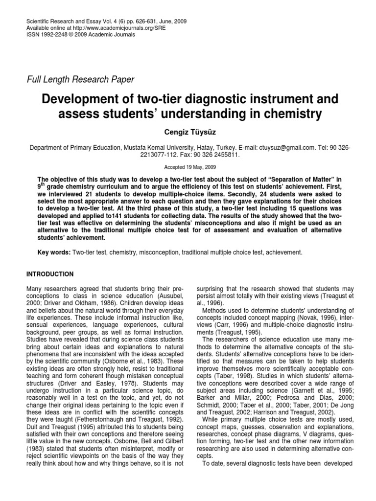 Development of Two-Tier Diagnostic Instrument and Assess Students ...