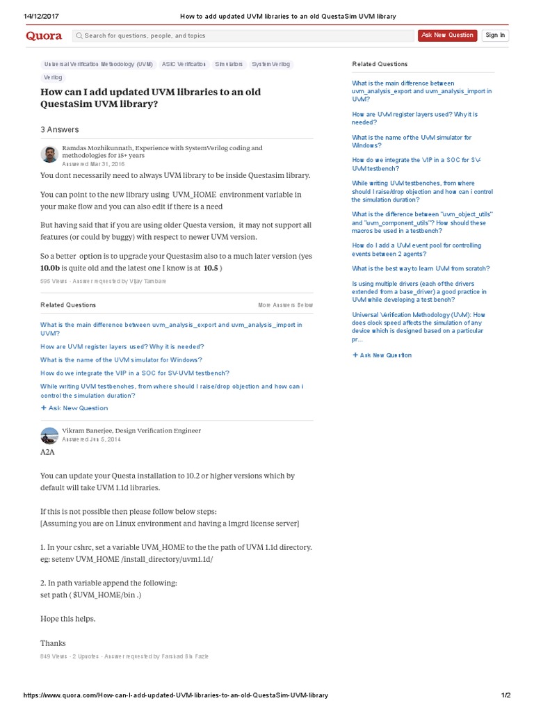 Add updated UVM libraries to old QuestaSim | PDF | Library (Computing) | Simulation