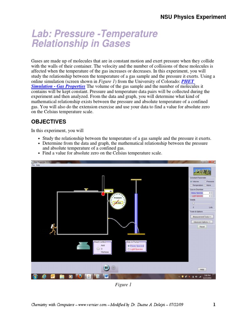 Lab: Pressure - Temperature Relationship in Gases: NSU Physics ...