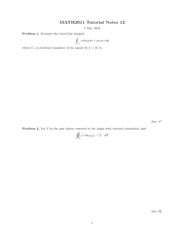 MATH2011 Tutorial Notes 12 | PDF