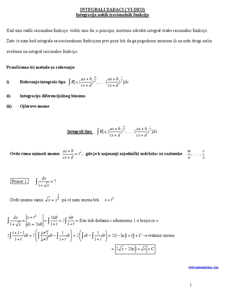 Integrali VI Deo Zadaci PDF | PDF