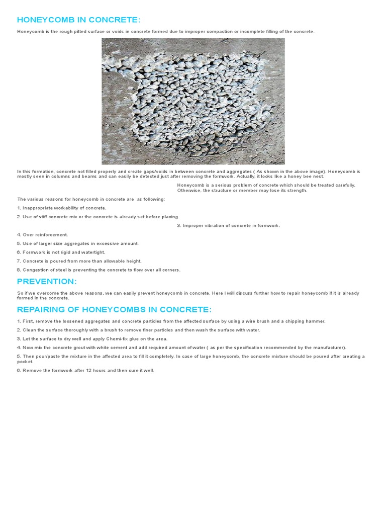 Honeycomb in Concrete - Causes, Prevention & Remedies | PDF