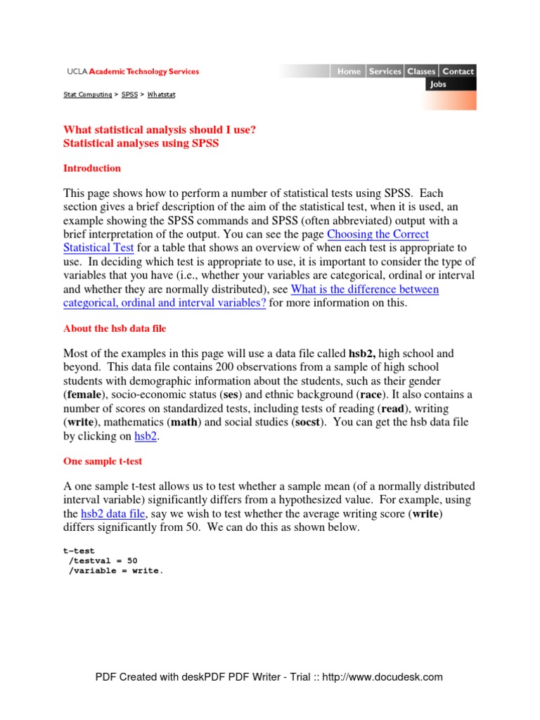 What Statistical Analysis Should I Use? Statistical Analyses Using SPSS | PDF | Logistic ...