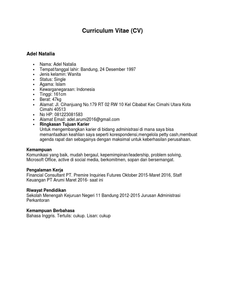 CV Adel Natalia | PDF