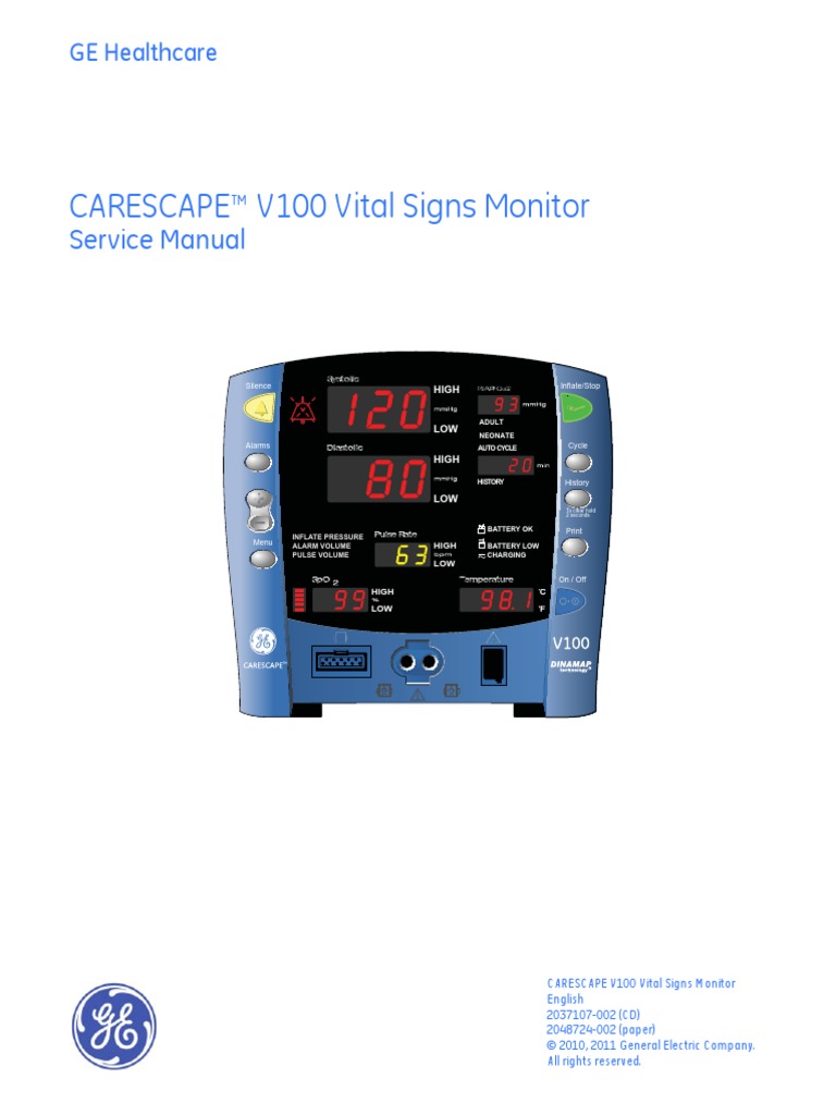 GE Carescape V100 Monitor - Service Manual | PDF | Battery Charger ...