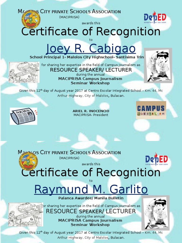 Maciprisa-Certificate For Presscon | PDF