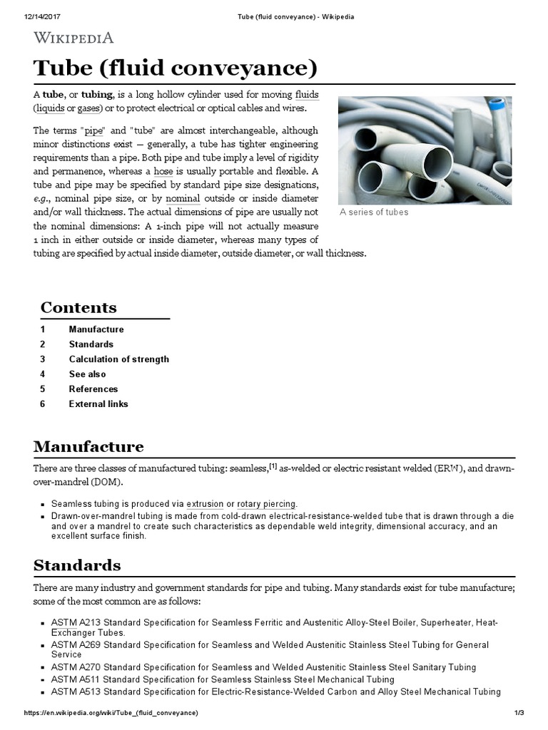 Tube (Fluid Conveyance) - Wikipedia | Pipe (Fluid Conveyance) | Applied And Interdisciplinary ...