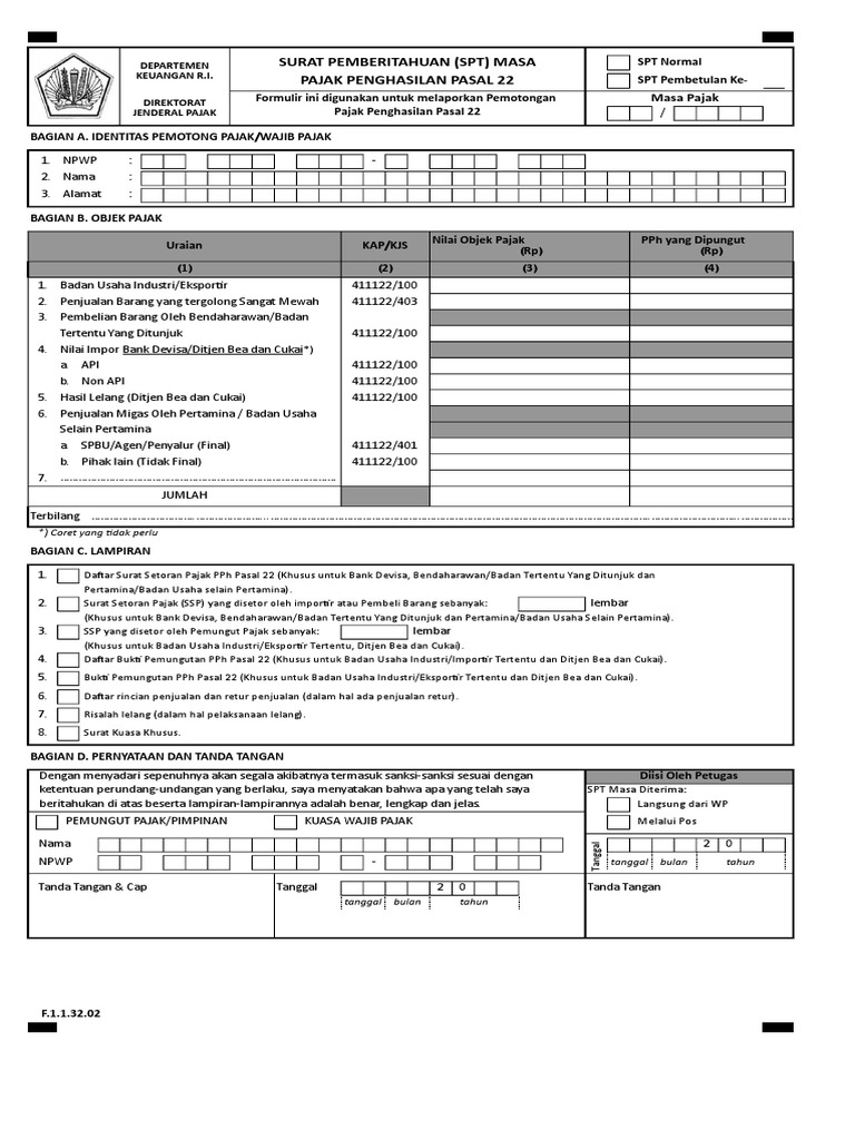 SPT Masa PPH Pasal 22 | PDF
