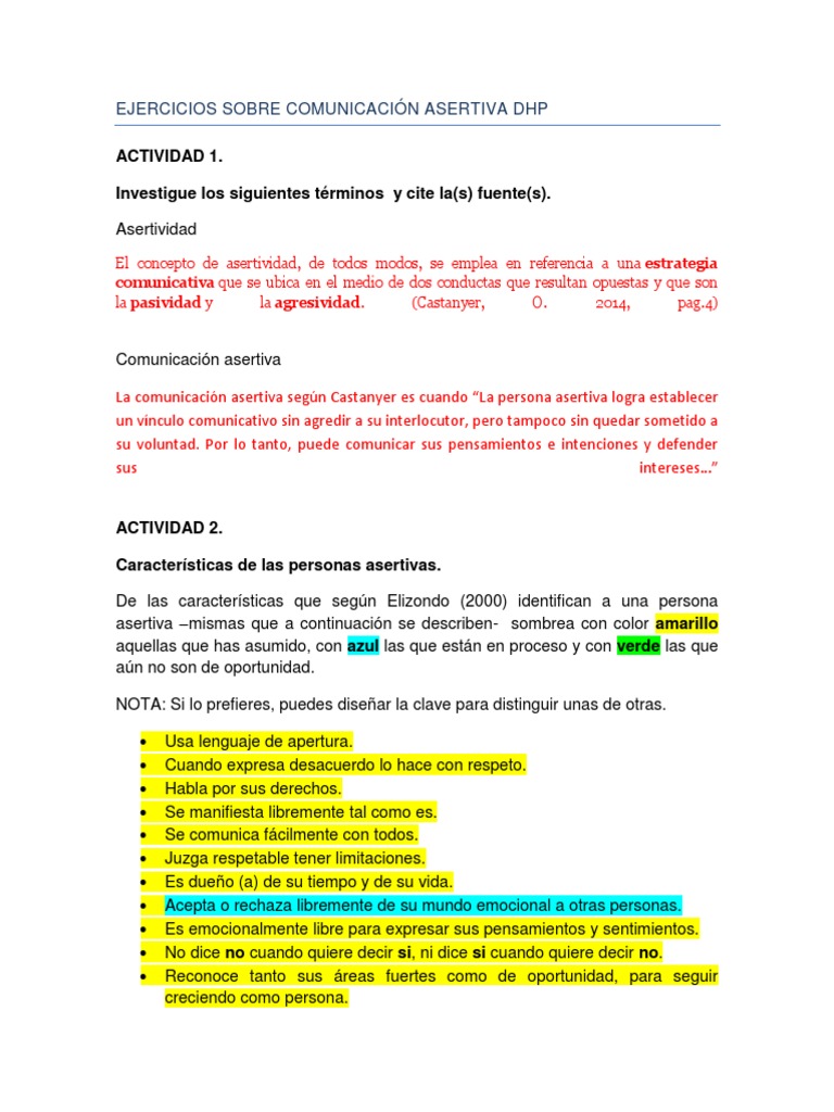 Ejercicios Sobre Comunicación Asertiva Dhp | Las emociones ...
