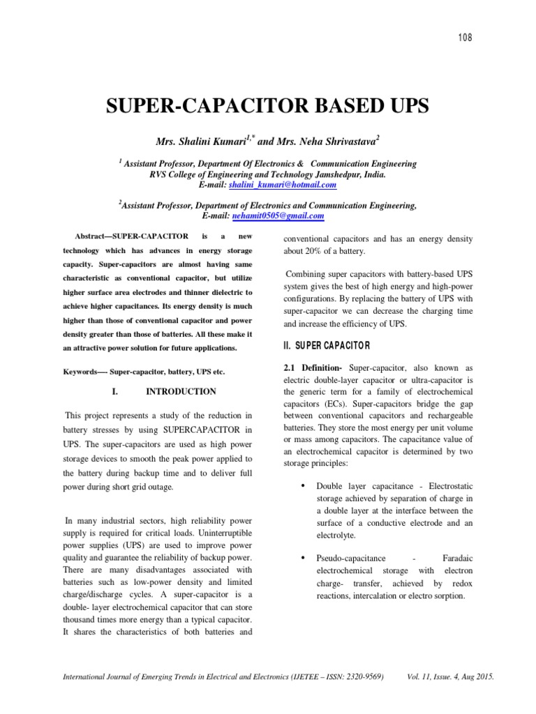Super-Capacitor Based Ups | Download Free PDF | Capacitor | Battery ...