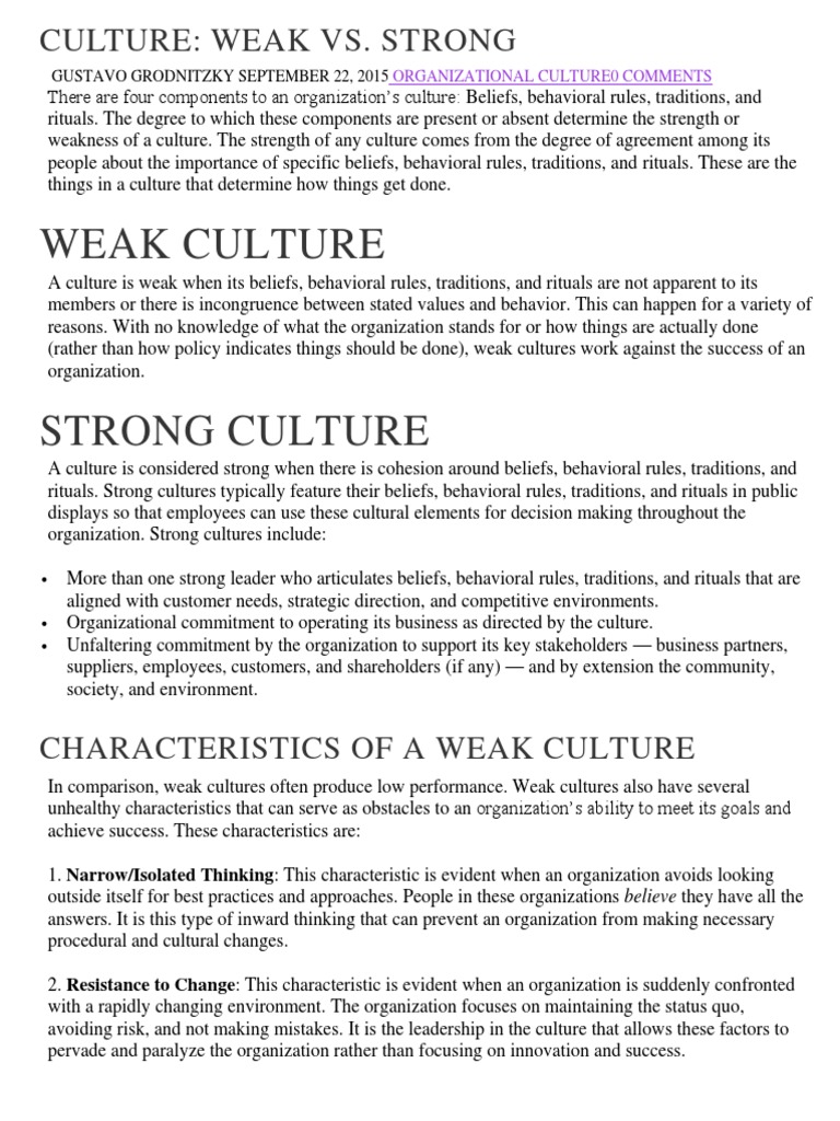 Strong and Week Culture | PDF | Employment | Leadership