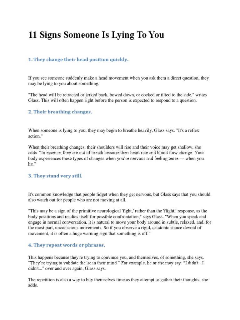 11 Signs Someone Is Lying | PDF | Lie | Deception