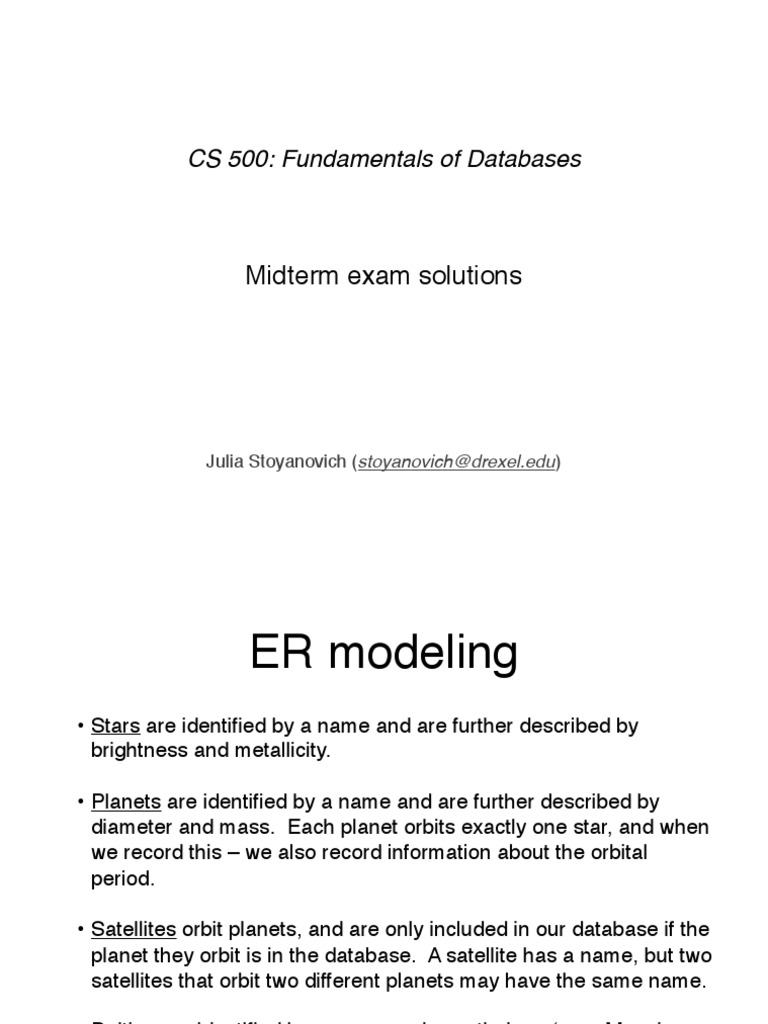 CS 500: Fundamentals of Databases: Midterm Exam Solutions | PDF | Data Model | Data Management