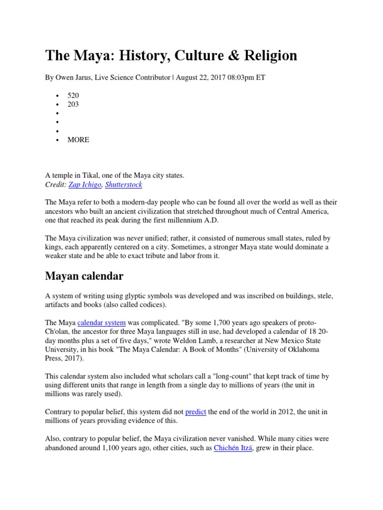 Maya Culture The Maya | PDF | Maya Civilization | Deities