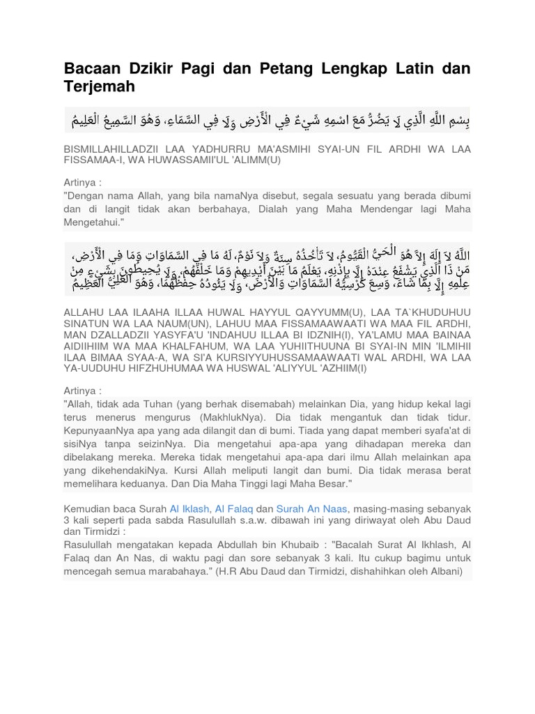 Dzikir Pagi dan Petang Lengkap Latin | PDF | Filsafat