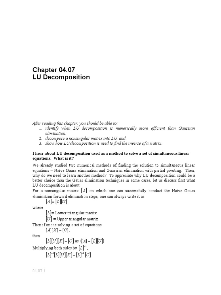 LU Decomposition: After Reading This Chapter, You Should Be Able To ...