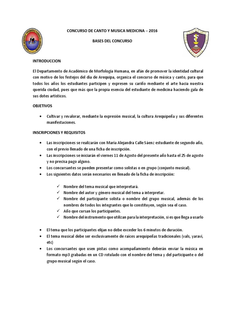 Ejemplo de Bases de Canto | PDF | Las artes escénicas | Entretenimiento ...