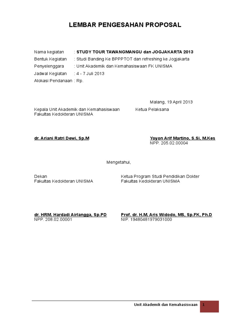Lembar Pengesahan Proposal Study Tour | PDF