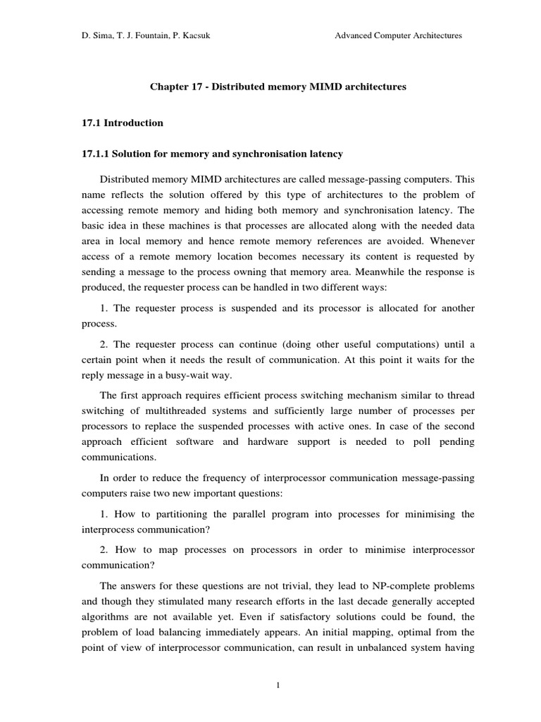 Chapter 17 - Distributed Memory MIMD Architectures: D. Sima, T. J. Fountain, P. Kacsuk Advanced ...