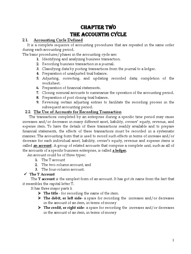 Chapter Two The Accountig Cycle | PDF | Debits And Credits | Expense