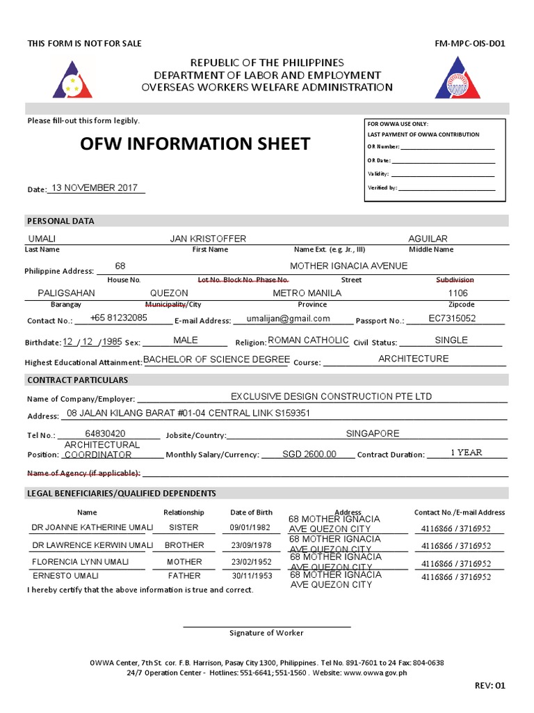 Ofw Information Sheet | Download Free PDF | Government | Business