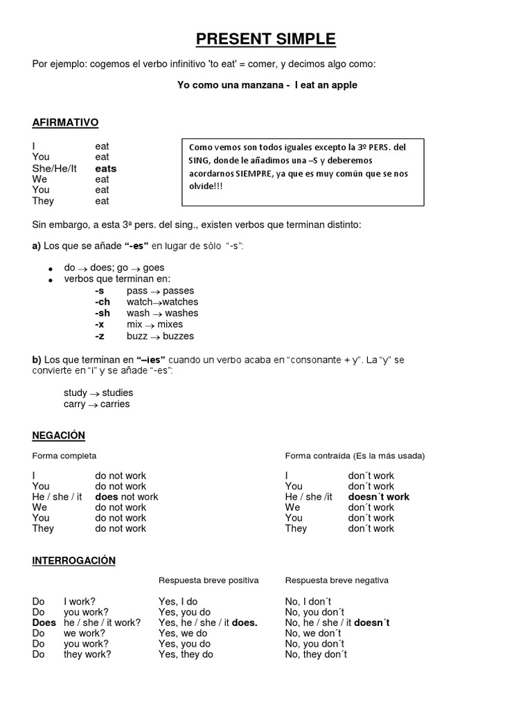 Presente Simple Teoría y Ejercicios | PDF | Ocio