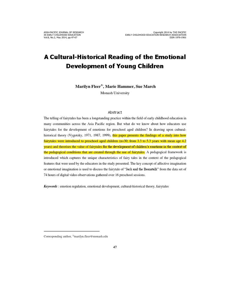 A Cultural-Historical Reading of The Emotional Development of Young ...