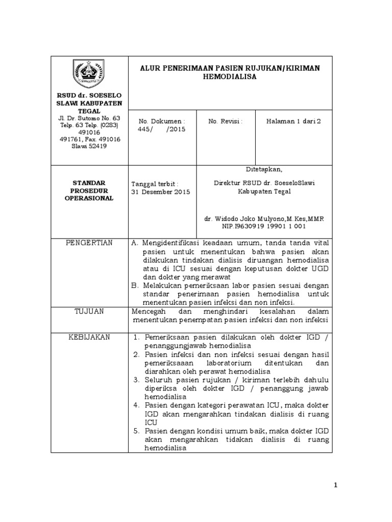 Spo Alur Penerimaan Pasien Rujukan HD | PDF