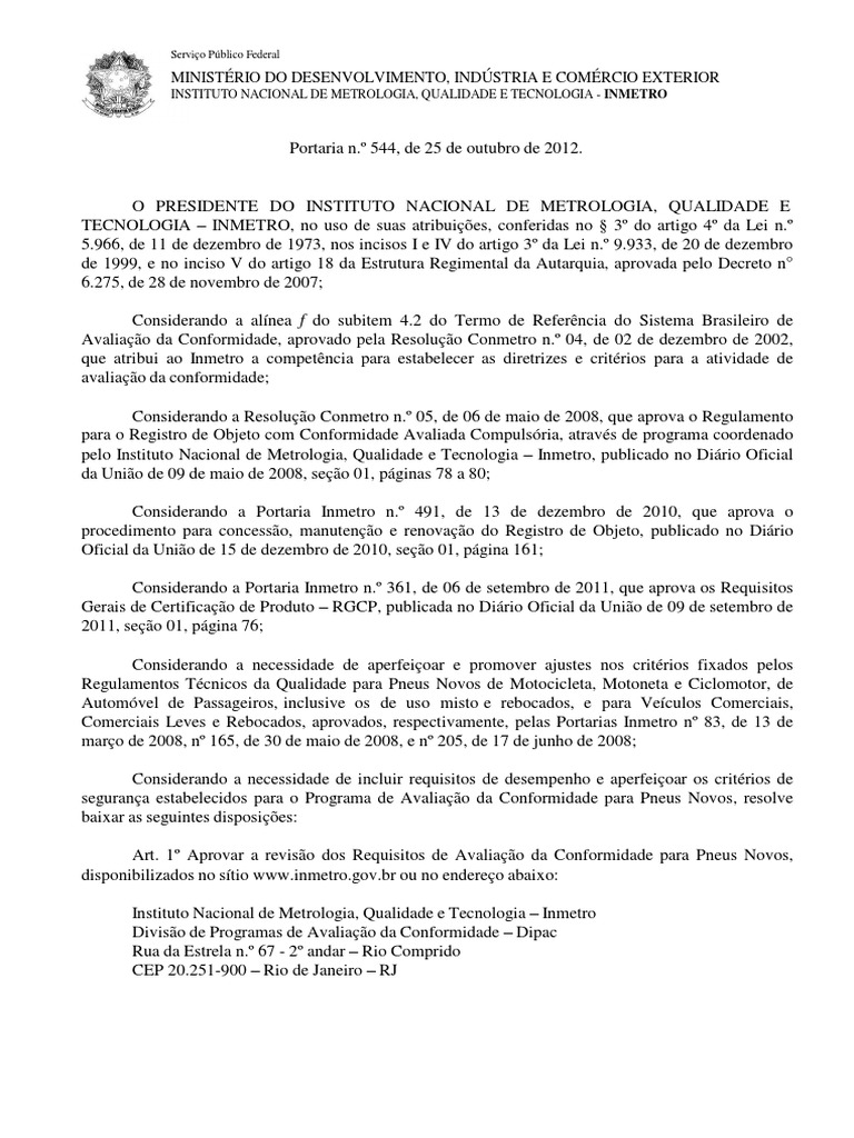 Inmetro - 544 Standard | PDF | Metrologia | Pneu