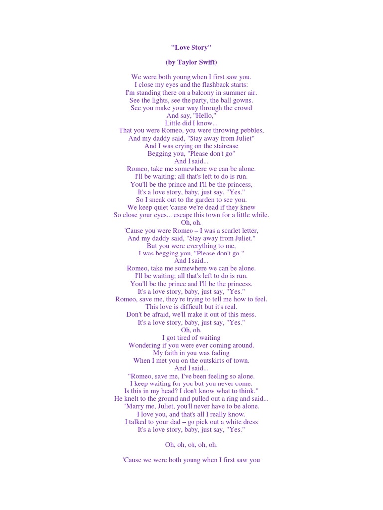 "Love Story" (By Taylor Swift) | PDF | Romeo And Juliet | Shakespearean ...