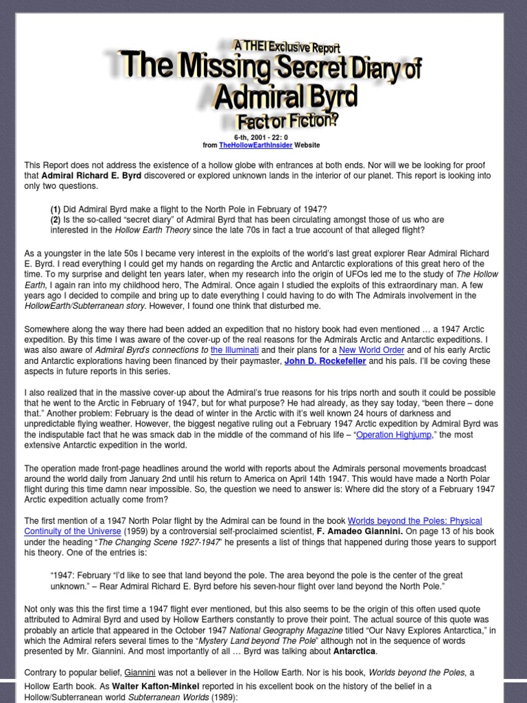Byrd Diary Fact or Fiction | PDF | North Pole | Nature