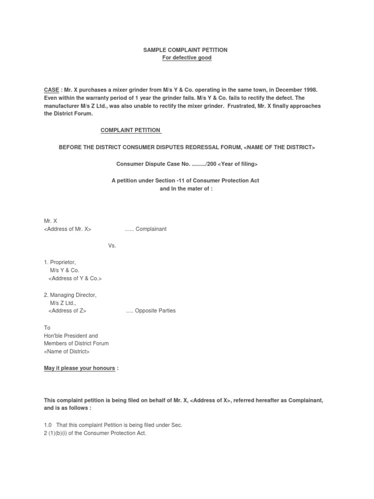 Sample Complaint Petition | Affidavit | Complaint