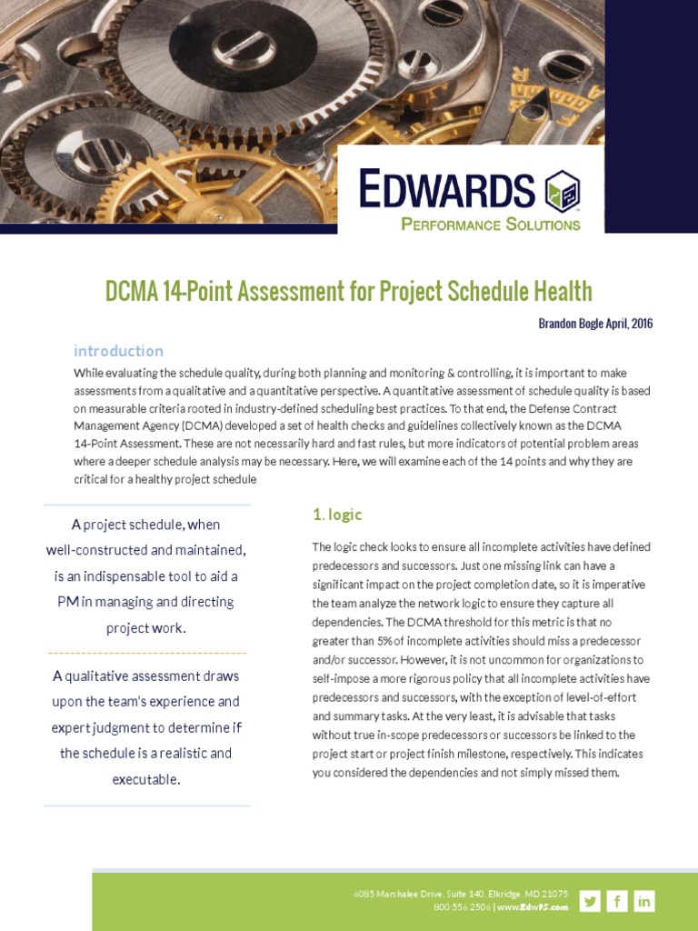 DCMA 14-Point Assessment For Project Schedule Health: 1. Logic | PDF ...