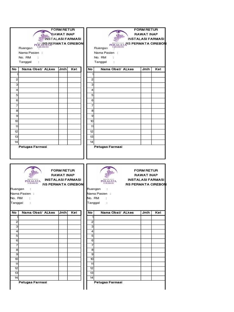 Formulir Retur Obat Rawat Inap | PDF